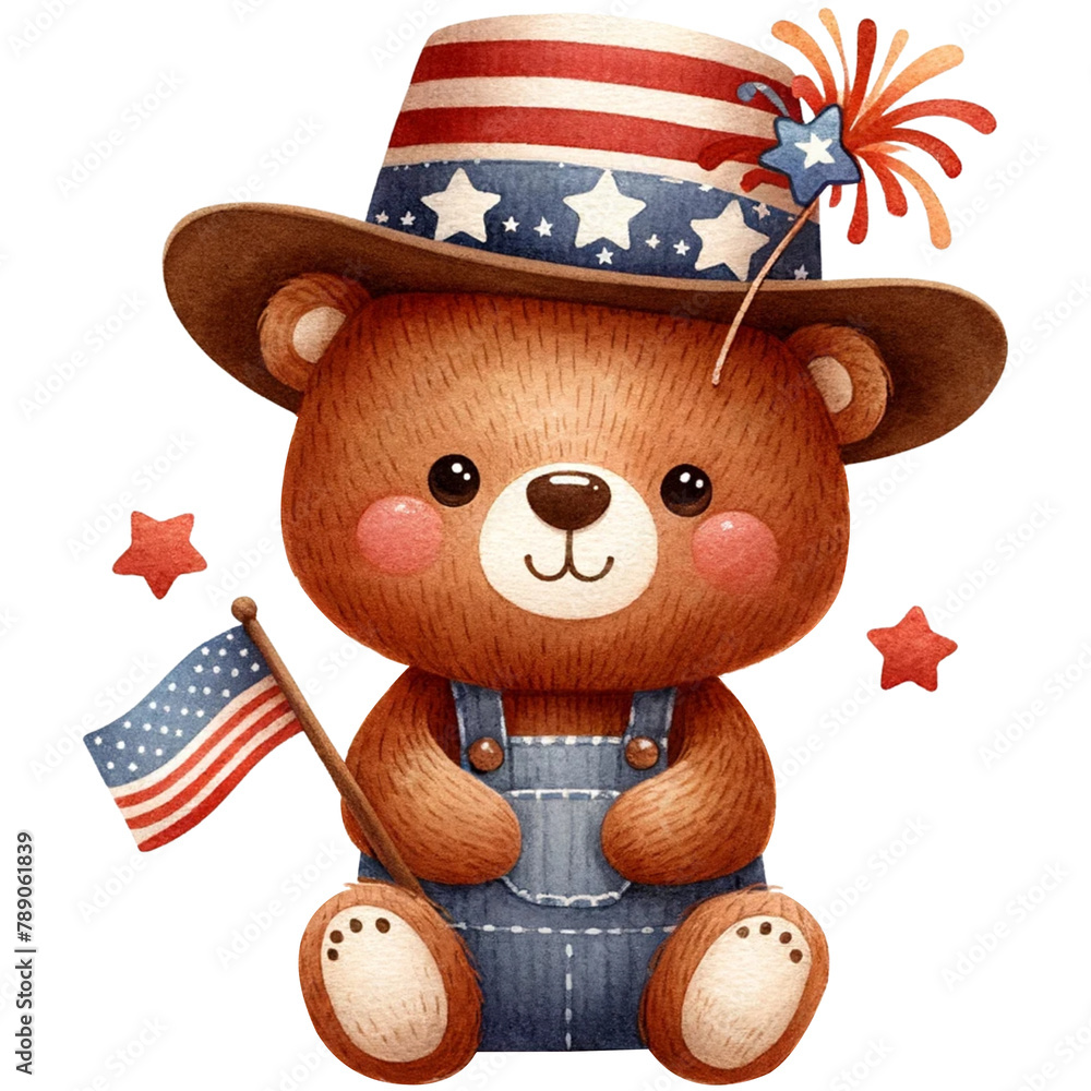 Ilustración de Stock cute watercolor Patriotic Bear Clipart,American ...