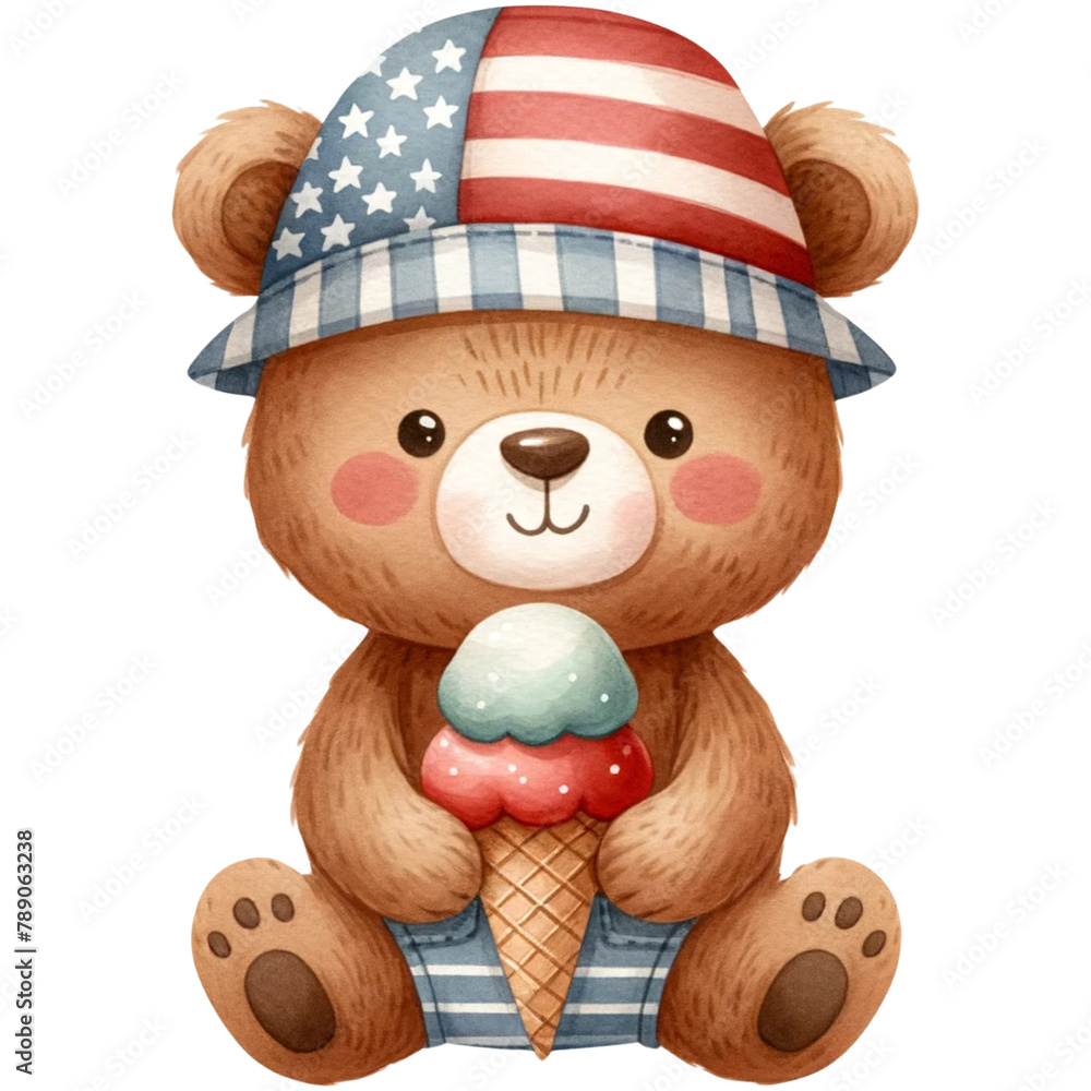 cute watercolor Patriotic Bear Clipart,American Pride,4th of July PNG ...