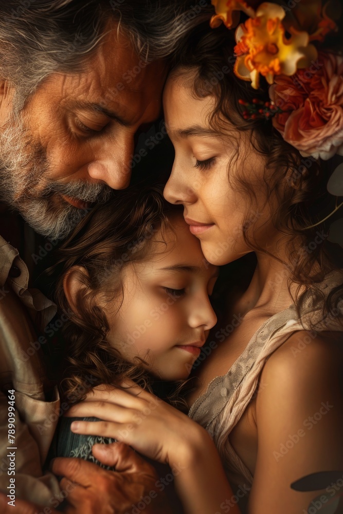 Intimate moment of elder father with his daughter, showcasing ...