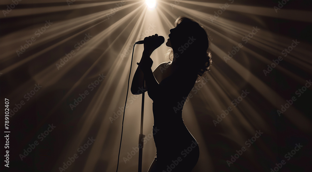 Female singer in silhouette, performing on stage with dramatic ...