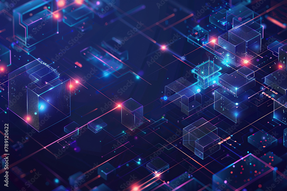 horizontal image of a futuristic glowing background in a blockchain ...