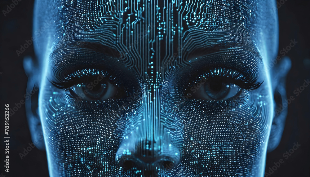 Cybersecurity concept. Artificial Intelligence Face. Stock Photo ...