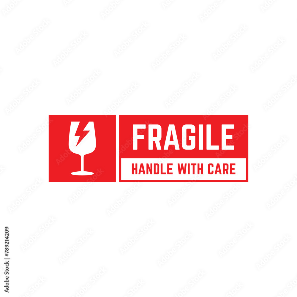 Sticker fragile handle with care vector. warning label, fragile label with broken glass symbol ...