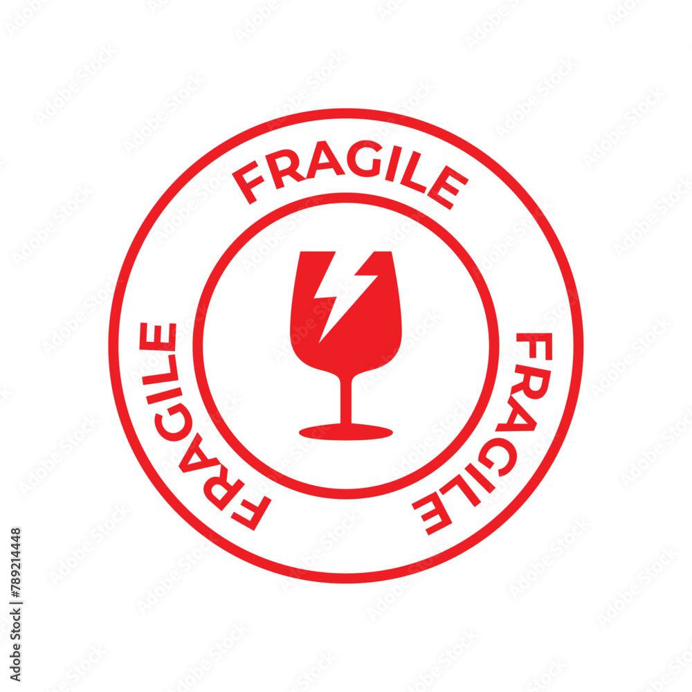 Sticker fragile handle with care vector. warning label, fragile label with broken glass symbol ...