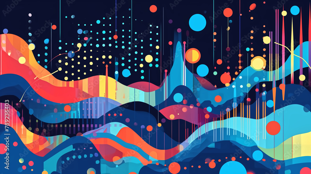 Colorful abstract statistical data visualization with waves and ...