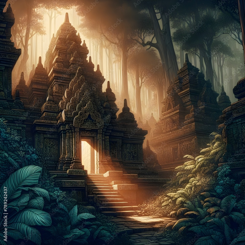 ai generated realistic beautiful ancient temple hidden in a forest with ...
