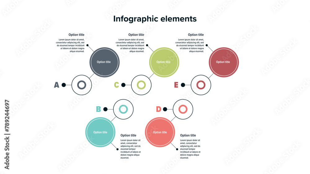 Business process chart infographics with 5 step circles. Round workflow ...