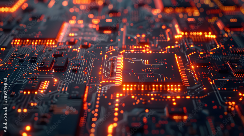 A close inspection of a high-tech semiconductor on the circuit board ...