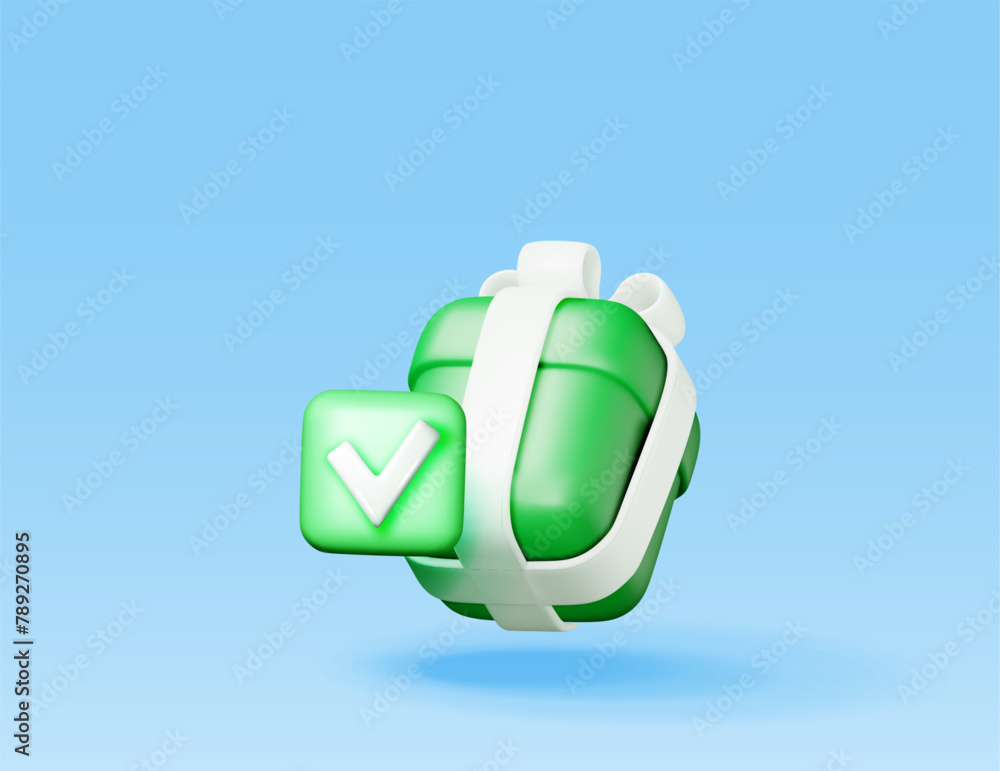 3D gift box with green checkmark isolated. Render giftbox with check ...
