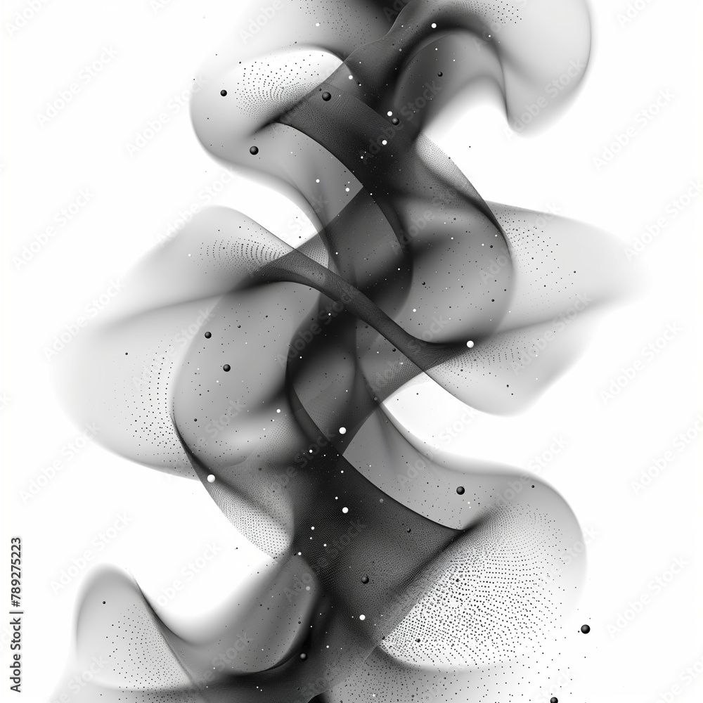Flowing dots particles wave pattern 3D curve halftone black gradient curve shape isolated on ...