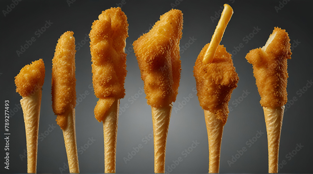 Many Crispy breaded fried cheese sticks, liquid hot cheese dripping out ...