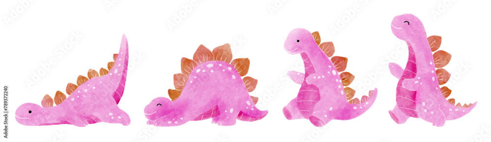 Stegosaurus . Cute dinosaur cartoon characters . Watercolor paint ...