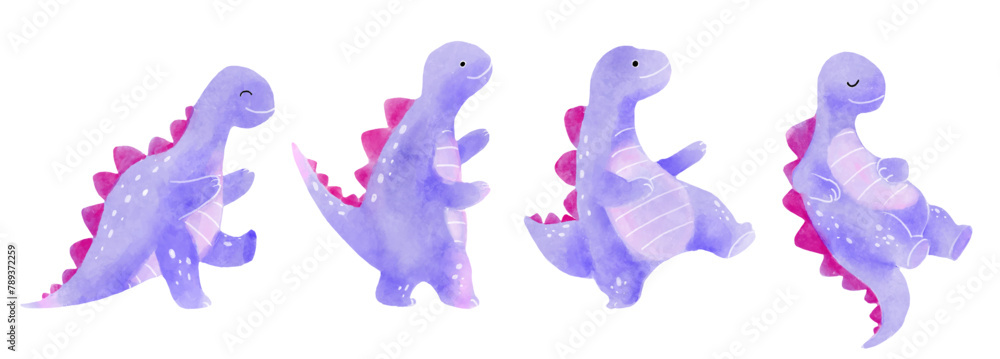 Stegosaurus . Cute dinosaur cartoon characters . Watercolor paint ...