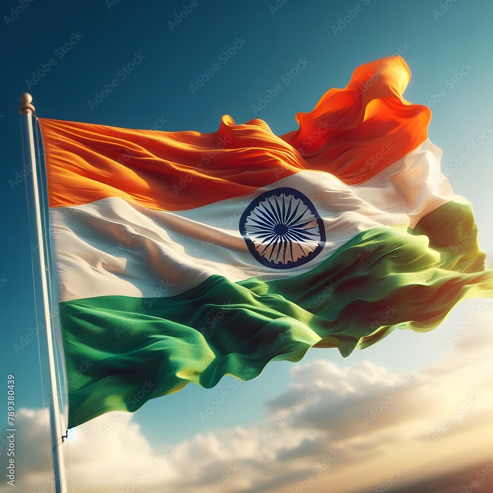 Indian Flag Waving Proudly Against a Beautiful Sky, Symbolizing ...