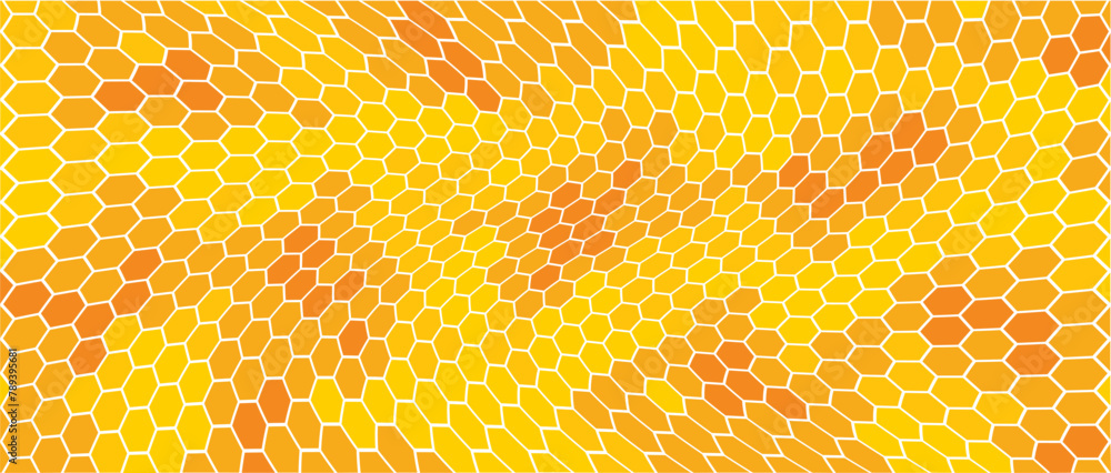 Yellow, orange beehive background. Honeycomb, bees hive cells pattern. Bee honey shapes. Vector ...