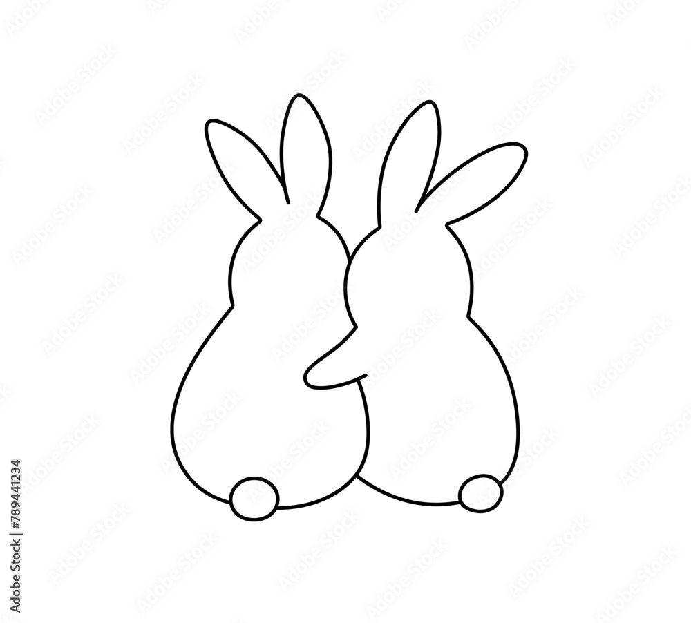 Vector isolated two pair couple hugging rabbits back view colorless ...
