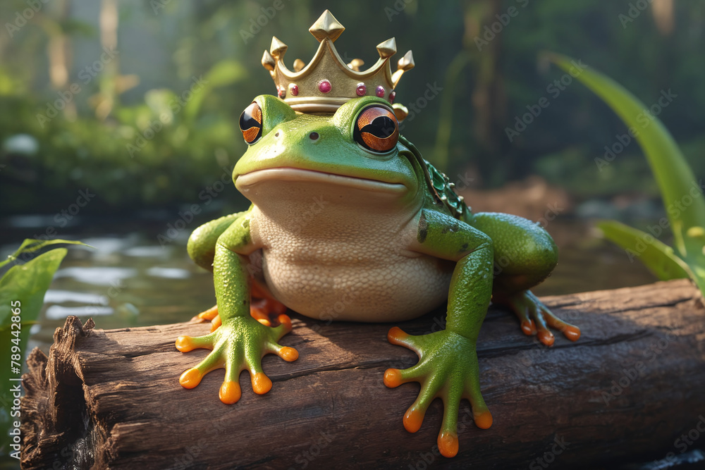 Frog king from fairy tale wearing crown Stock Photo | Adobe Stock