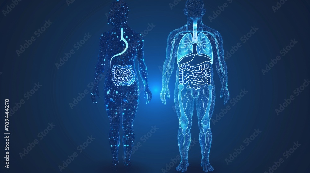 Modern illustration of a man and woman silhouetted. Healthy, model-like ...