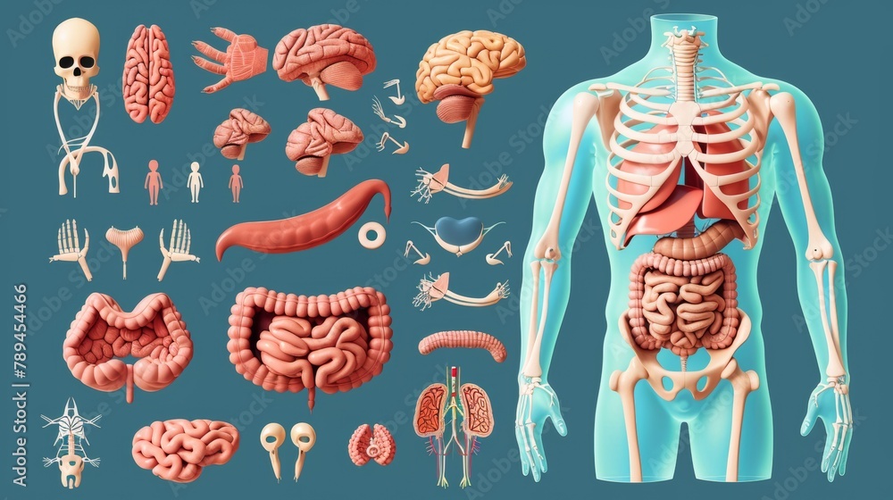 Human body anatomy and its internal structures. Flat modern ...