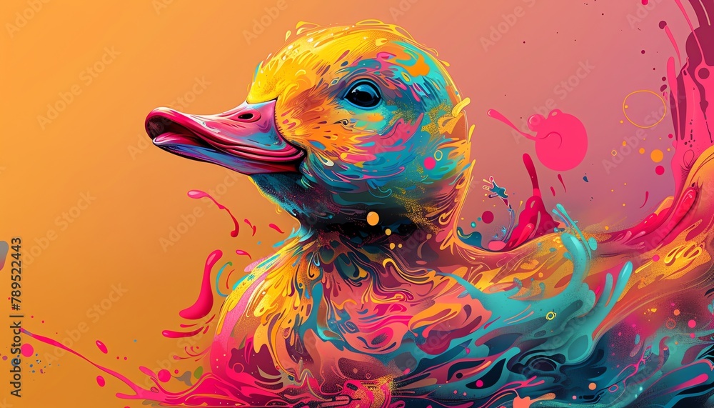 Design a colorful illustration of a rubber duck at an eye-level angle ...
