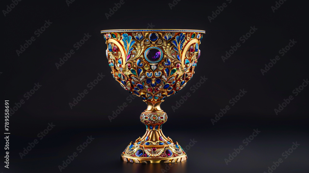 Design a highangle view image highlighting the mythical cup that never ...