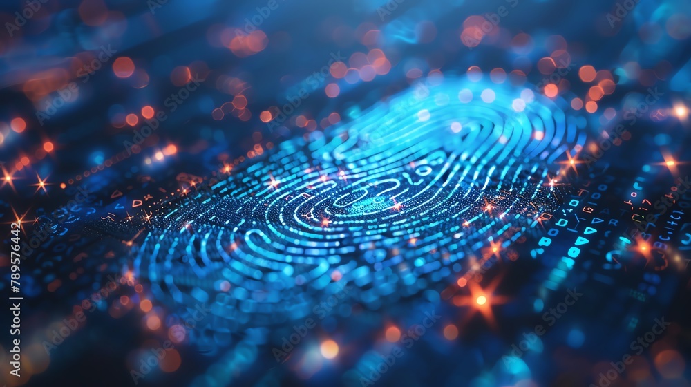 High-tech digital fingerprint scan with dynamic lines and cybersecurity ...