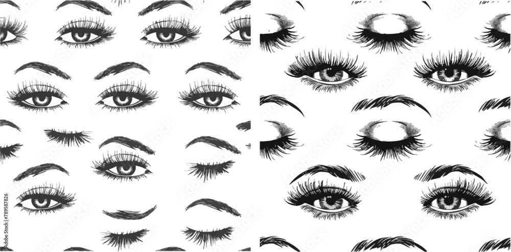 Print with winking, closed and open female eye with long lashes Stock ...