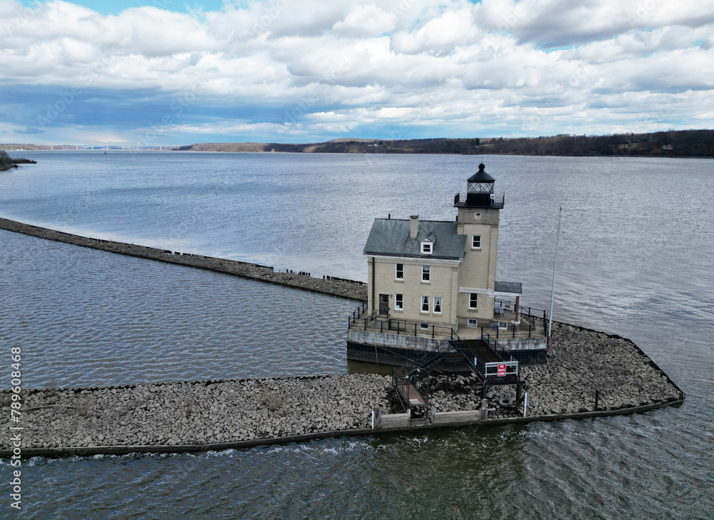 rondout lighthouse in kingston new york (aerial photo of small light ...