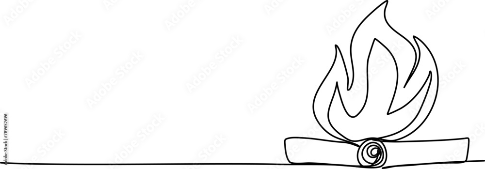 Campfire. One line drawing vector illustration. Stock Vector | Adobe Stock