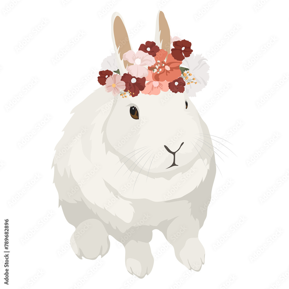 Aesthetic bunny png sticker, rabbit wearing flower crown, cute animal ...