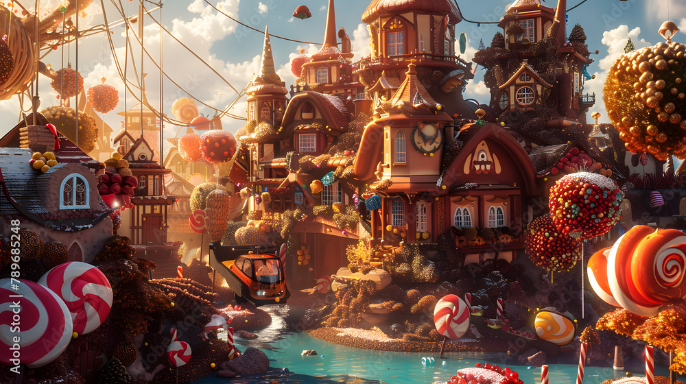 An innovative sweetmeat factory with complex villas made of caramel and ...