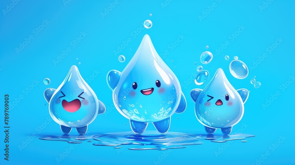 2d illustration of cartoon water drop characters Stock Illustration ...