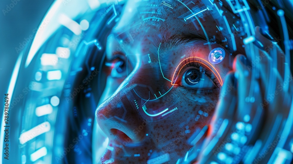 Biometric scanner, futuristic tech, scanning a persons face, hand, and ...