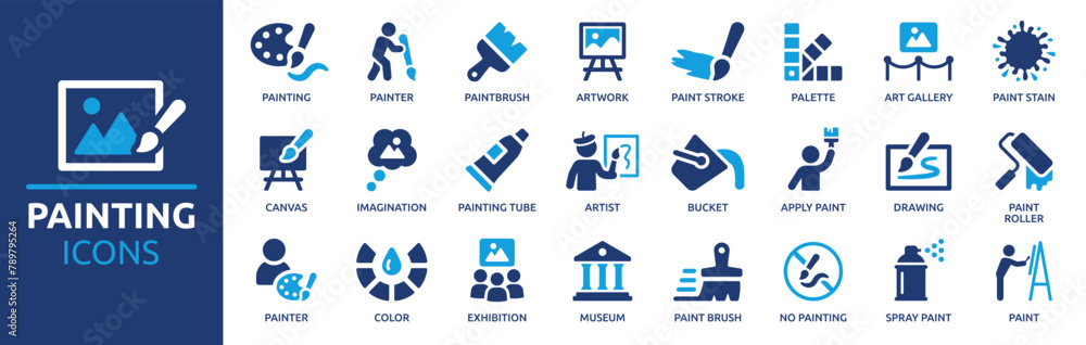 Painting icon set. Containing paint, artwork, paintbrush, artist ...