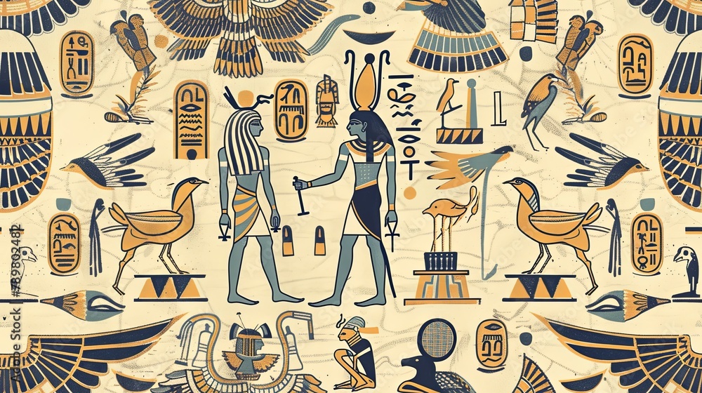 Ancient symbols depicted in seamless Egyptian hieroglyphics pattern ...