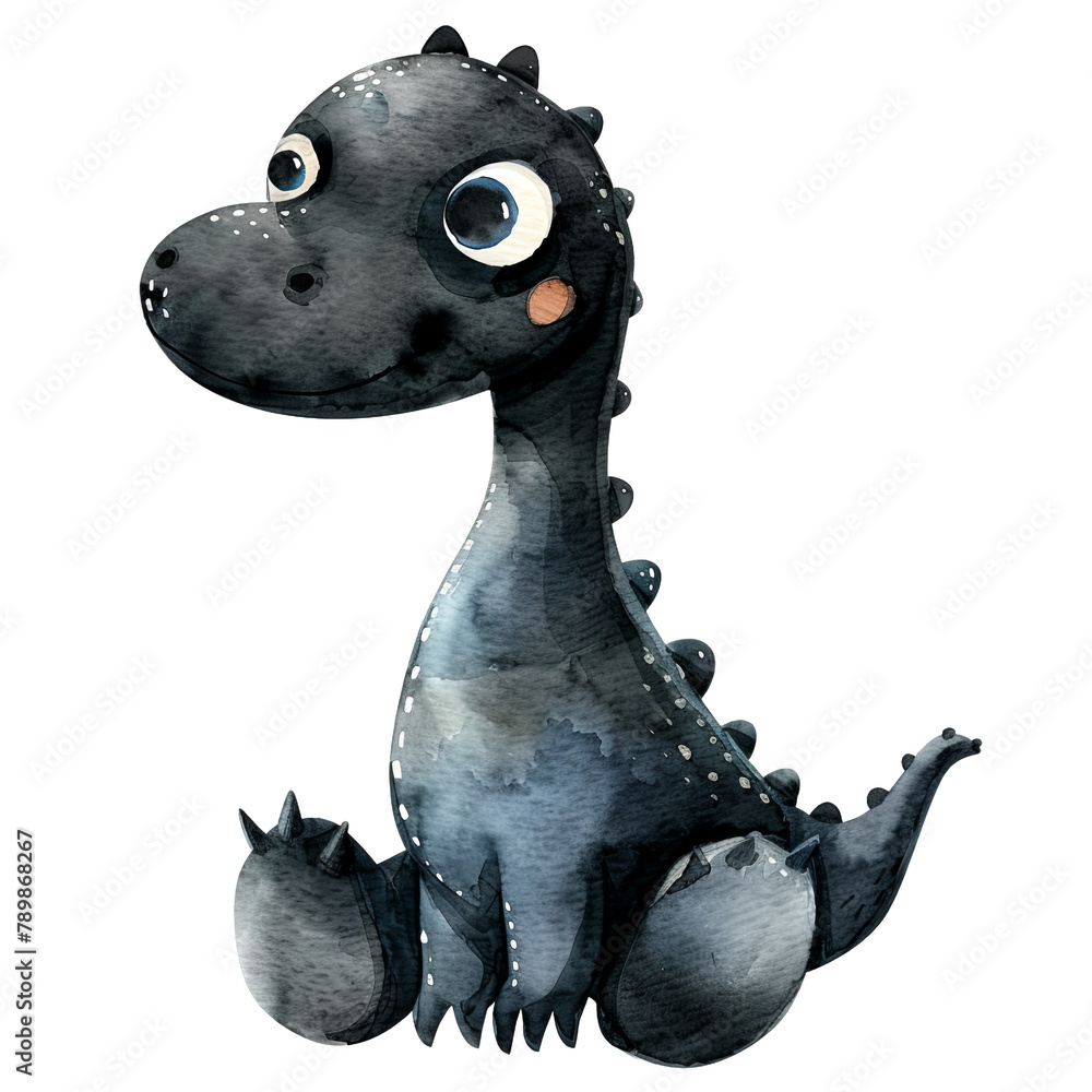 Cute baby black dinosaur watercolor clipart illustration isolated on ...