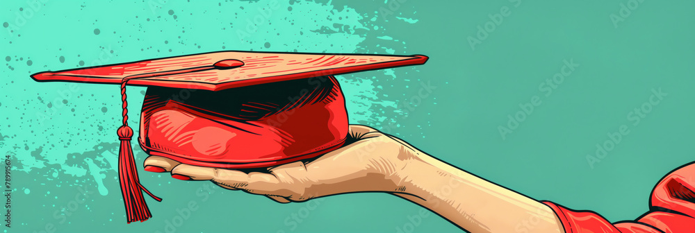 Human female hand holding graduation cap, graduating event ...