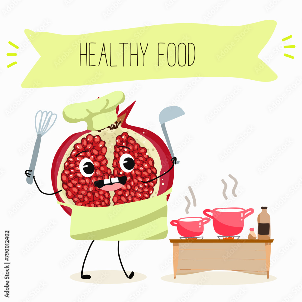 Cute garnet, pomegranate characters, funny fruits, characters with ...