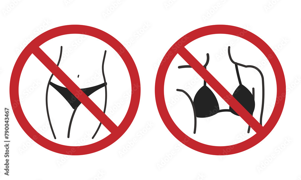 Bundle Set Prohibition To Wear Underwear Sign Bikini Not Allowed In Red Round Crossed Out Stock