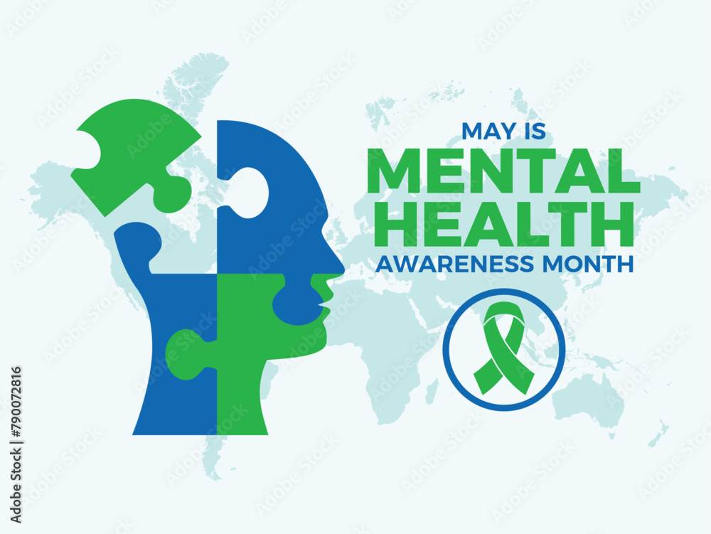 May is Mental Health Awareness Month poster vector illustration. Human ...