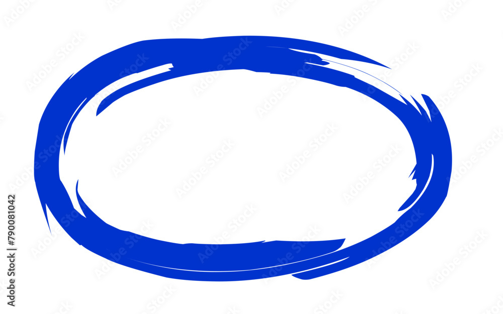 Blue circle drawing pen. Highlight hand drawn circle isolated on white background. Handwritten ...