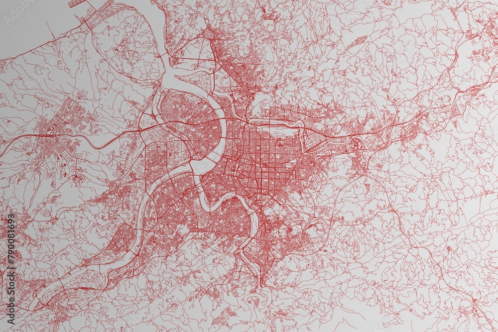Map of the streets of Taipei (Taiwan) made with red lines on white ...