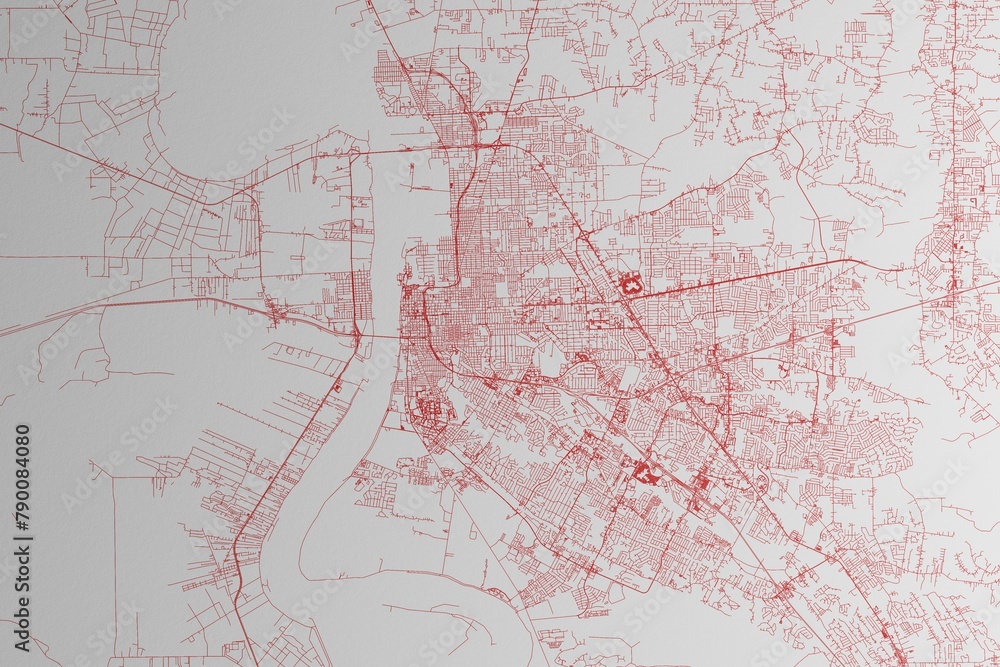 Map of the streets of Baton Rouge (Louisiana, USA) made with red lines ...