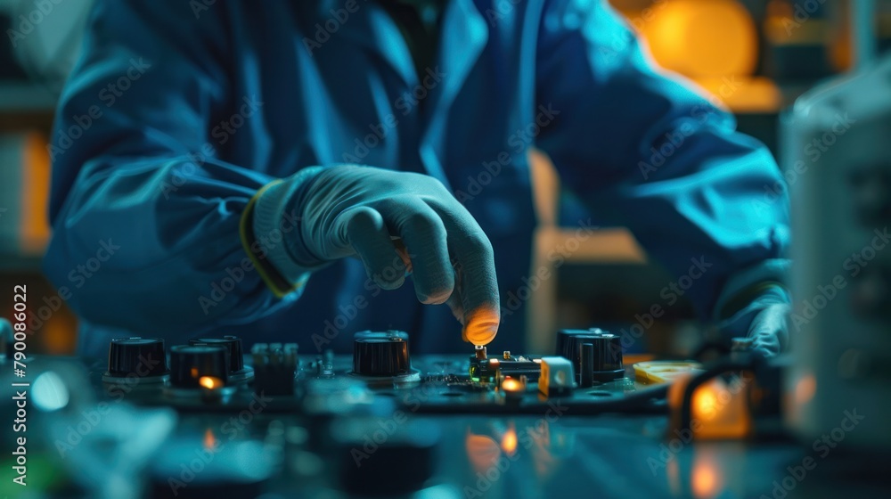 Electrical Engineer Testing A New Type Of Battery Their Hands Carefully Adjusting The Settings