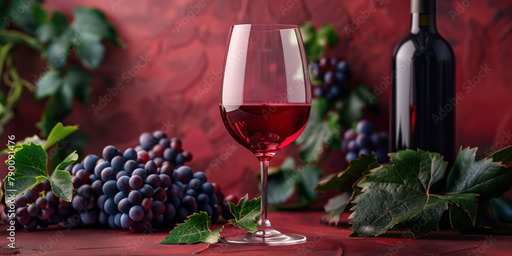 Bottle of wine and wine glass concept background design. Alcohol drink ...
