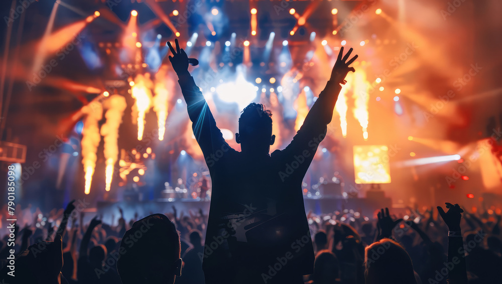 Crowd of people dancing at concert, music party, show, night club with ...