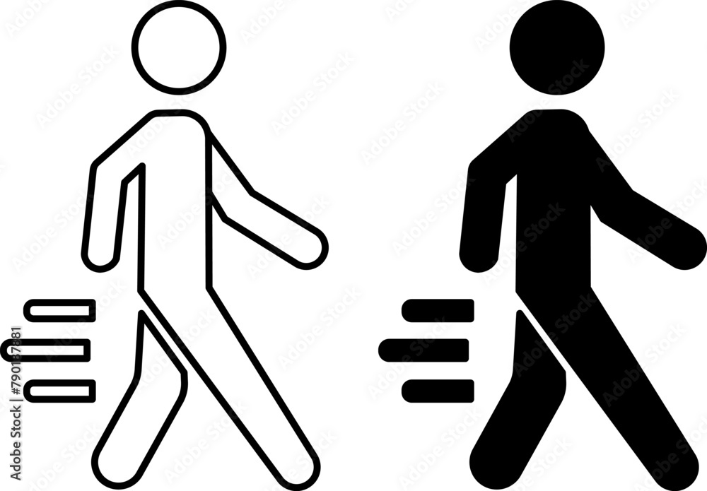 Fast Walk Icons. Black and White Vector Icons of a Fast Walking Man ...