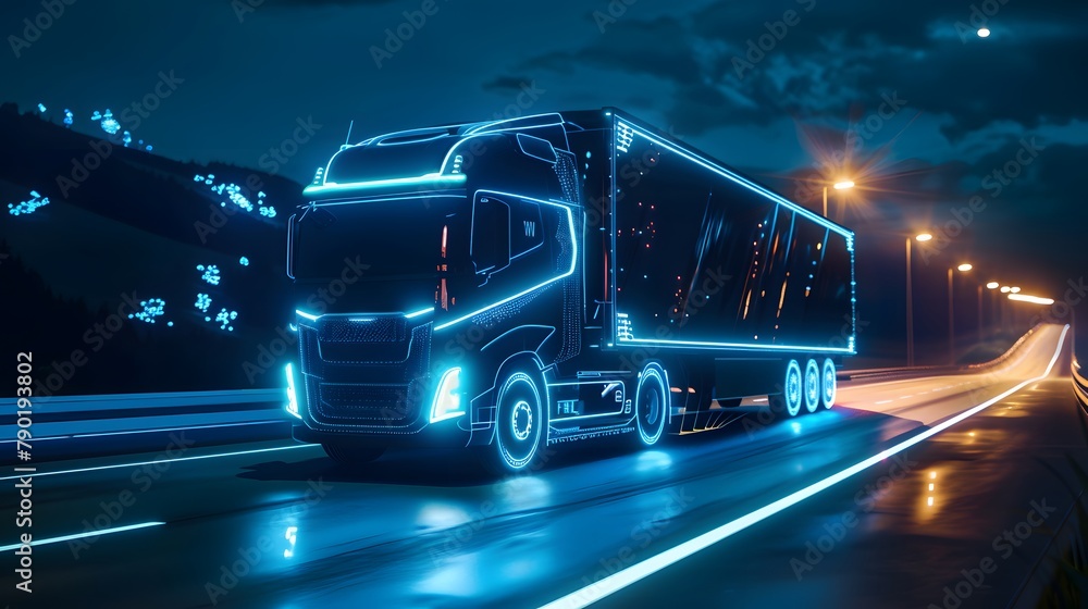 Futuristic Technology Concept: Autonomous Semi Truck with Cargo Trailer ...