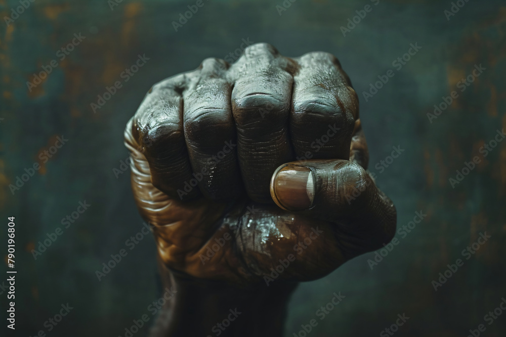 African American man gesturing with fist. Black lives matter protest ...
