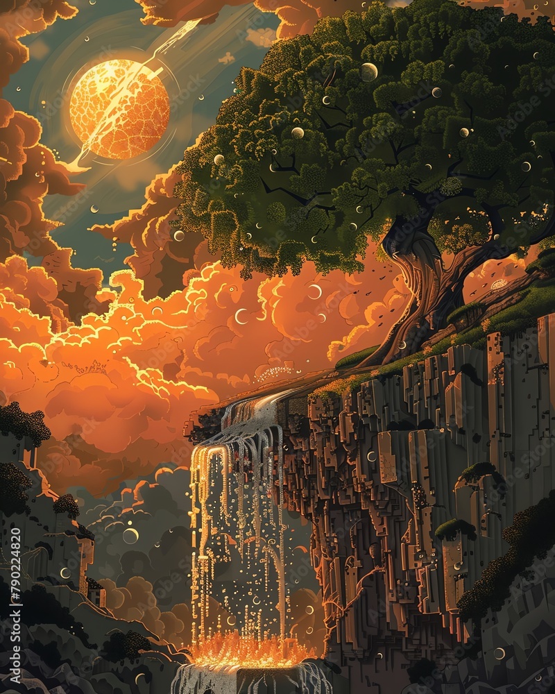 Illustrate the surreal and dreamlike scene of a giant tear falling from ...